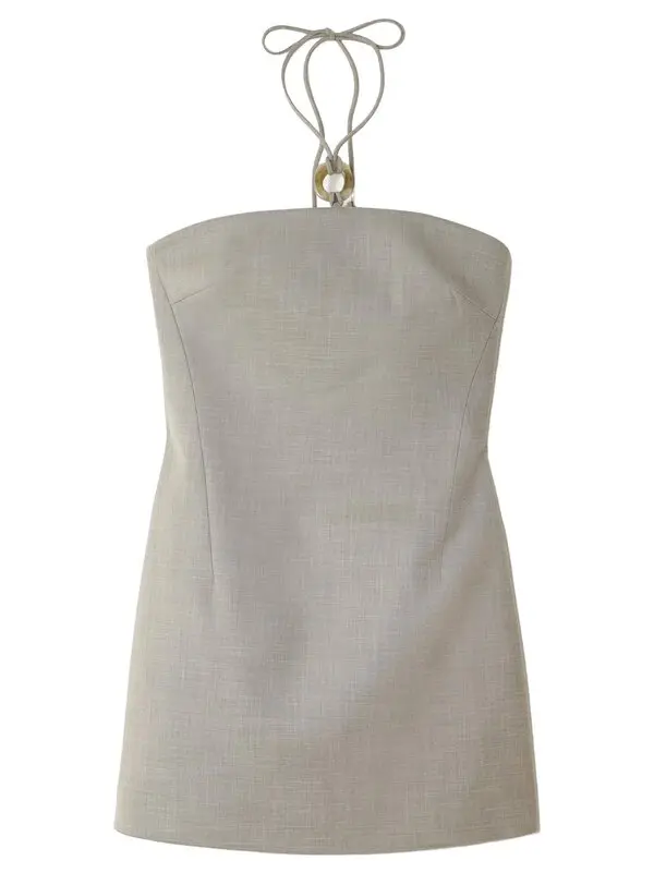 SIR. Solene Embellished Woven Halterneck Mini Dress - Gray