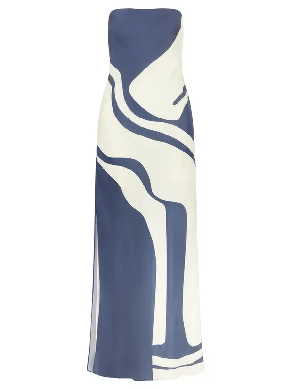 SIR. Lilou Strapless Printed Silk-satin Maxi Dress - Blue