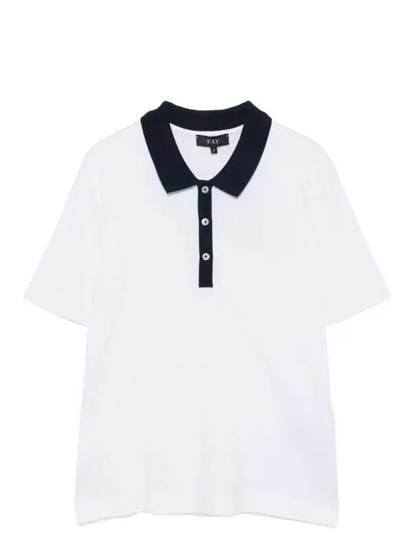 FAY Buttoned Collar Polo - White