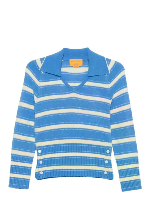 Guest In Residence Striped Button Sweater - Blue