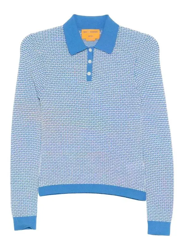 Guest In Residence Piquet L/s Patterned Polo Shirt - Blue