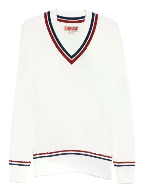 BARACUTA V-neck Cable-knit Sweater - White