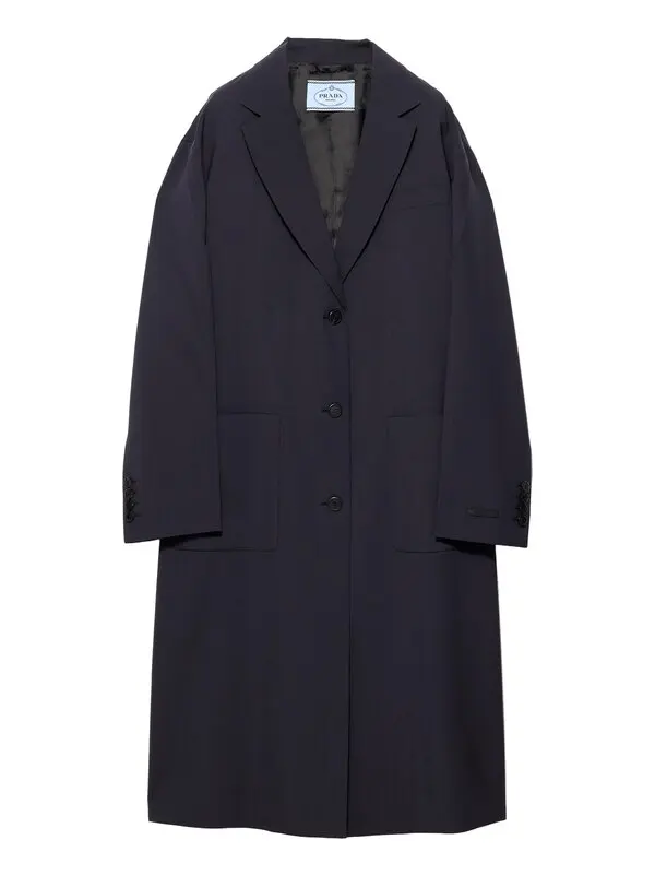 Prada Single-breasted Light Wool Coat - Navy
