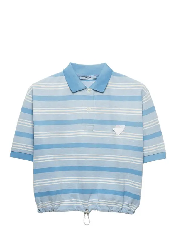 Prada Striped Piqué Polo Shirt - Light Blue