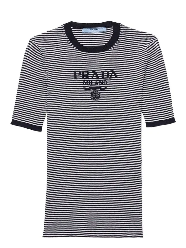 Prada Striped Silk Sweater - Blue