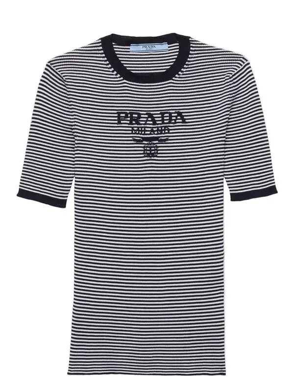 Prada Striped Silk Sweater - Blue/white