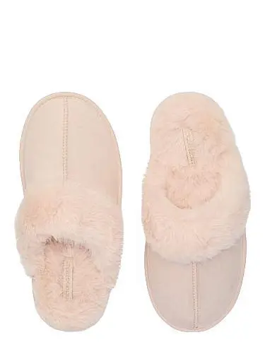 Victoria's Secret Faux Suede & Fur Slippers - Pink
