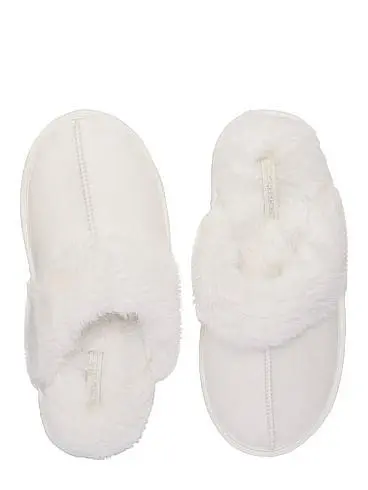 Victoria's Secret Faux Suede & Fur Slippers - White,ivory