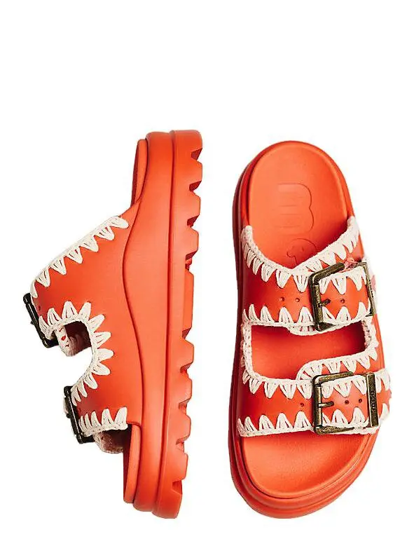Mou Whipstitch Buckle Slide Sandals - Deep Orange