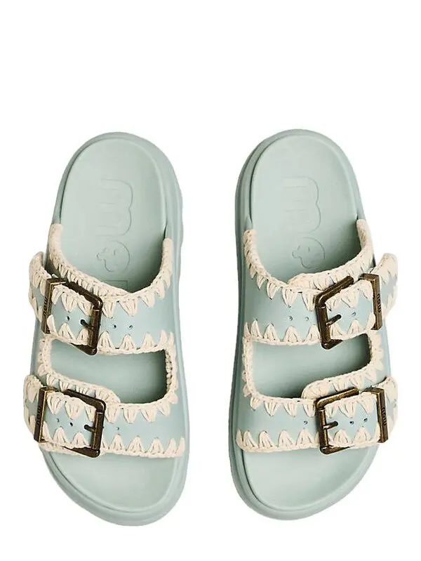 Mou Whipstitch Buckle Slide Sandals - Tea