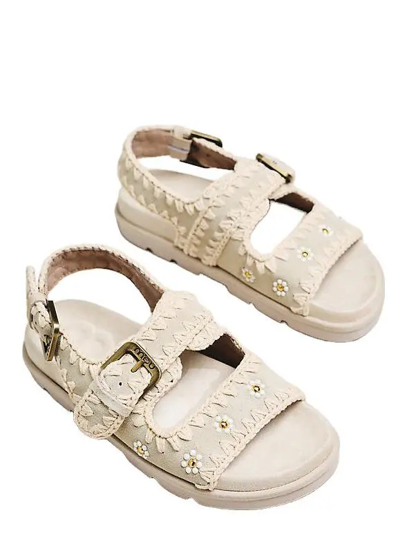 Mou Embroidered Crochet Sandals - Chalk