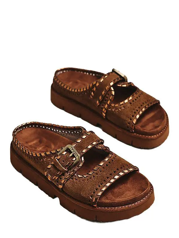 Mou Whipstitch Cutout Slide Sandals - Nut Brown