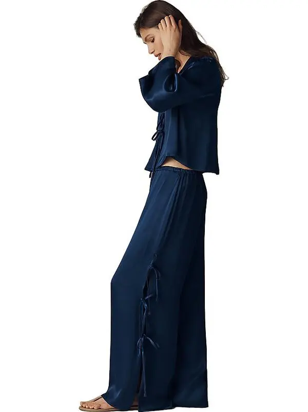Maeve Silky Tie Wide-leg Pants - Navy Ink