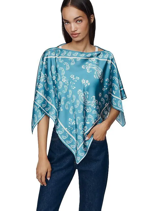 Anthropologie Printed Scarf Poncho Top - Blue/grey