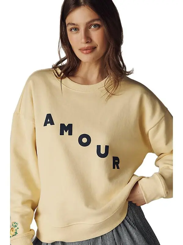 Maeve Cotton Blend Amour Sweatshirt - Light Yellow