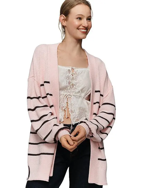 Anthropologie Waffle Knit Cardigan Sweater - Pink/chocolate