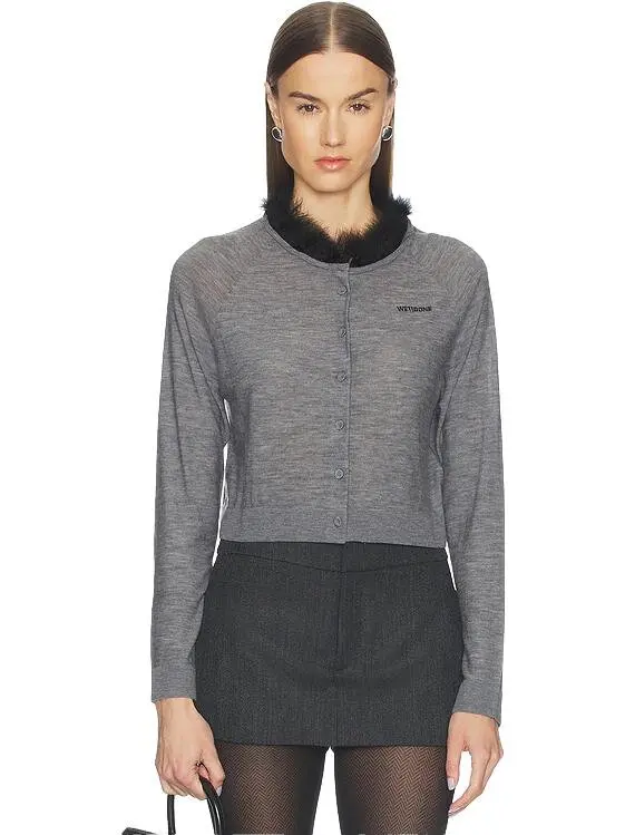We11Done Feather Collar Cardigan - Grey
