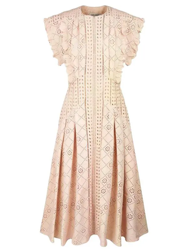 Alberta Ferretti Broderie Anglaise Dress - Neutrals