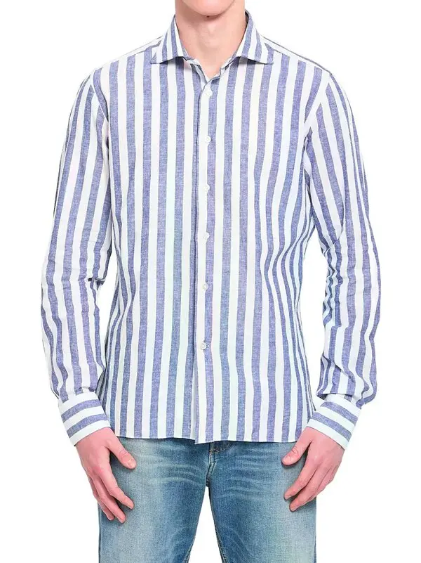 BORRIELLO NAPOLI Striped Button Shirt - Blue
