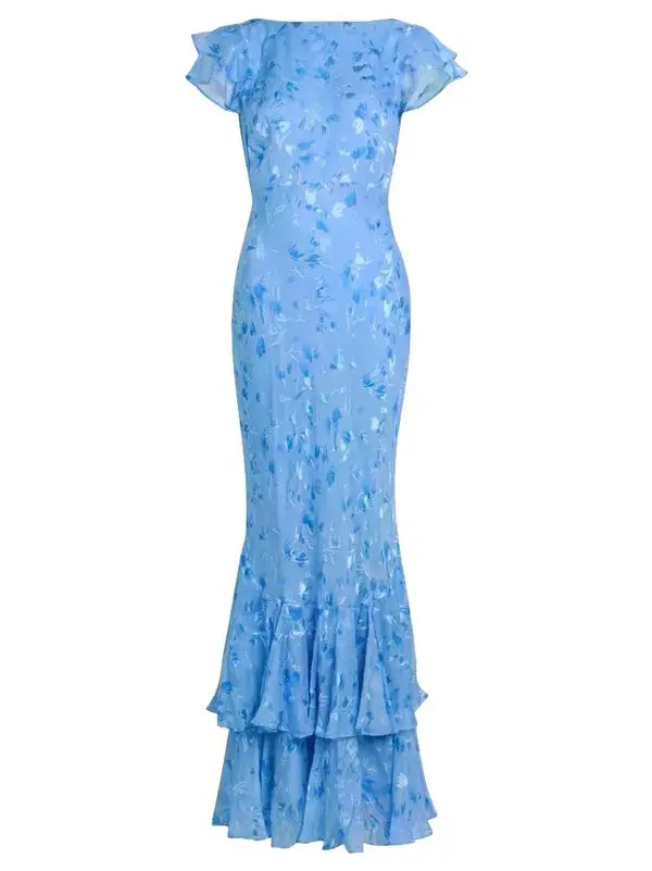 Rixo Ordinia Ruffled Floral Dress - Blue