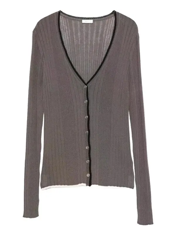 ROBERTO COLLINA V-neck Ribbed Cardigan - Grey