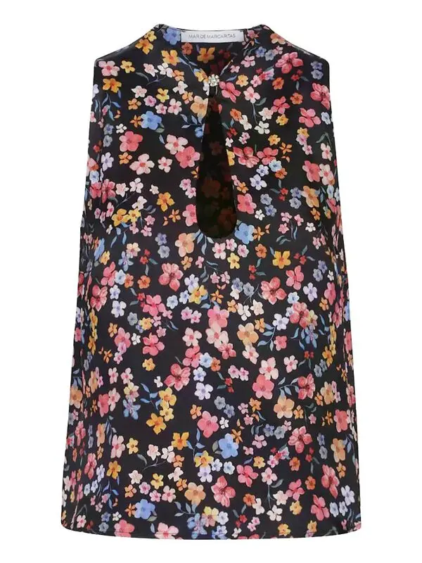 MAR DE MARGARITAS Floral Print Top - Black
