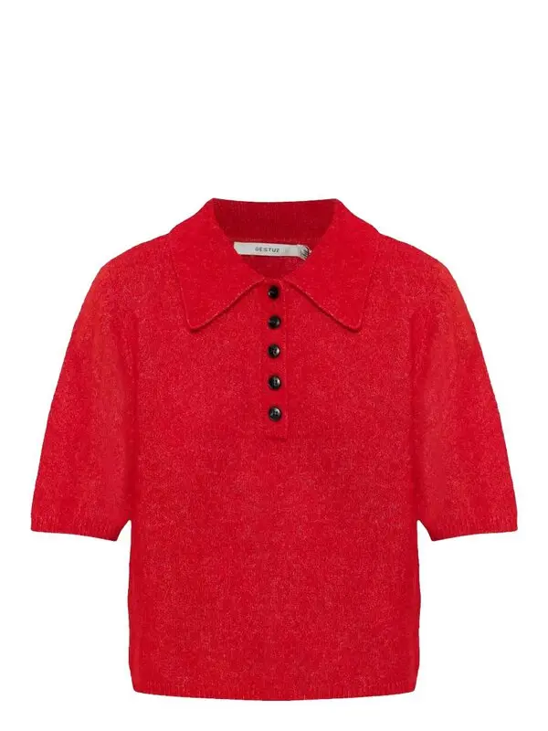 GESTUZ Buttoned Polo Knitwear - Red
