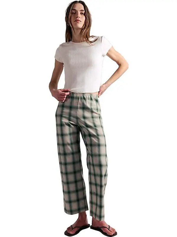 Donni. Plaid Flannel Crop Pants - Oregano