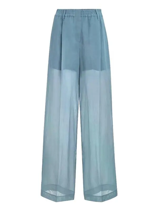Brunello Cucinelli Cotton Organza Sartorial Track Trousers With Monili - Blue