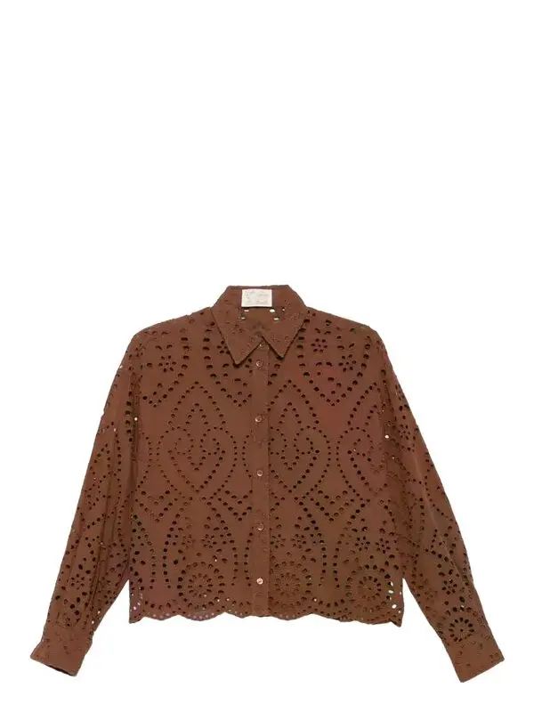MC2 SAINT BARTH Cut-out Embroidered Blouse - Brown