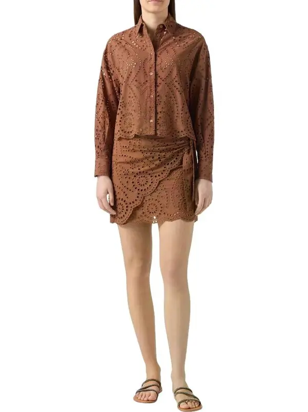 MC2 SAINT BARTH Cut-out Embroidered Blouse - Brown