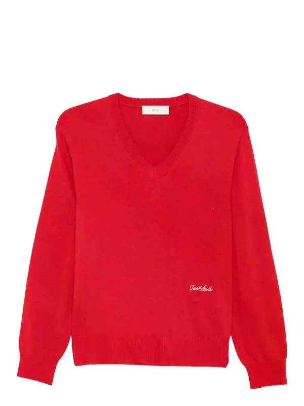 DUNST Logo V-neck Sweater - Red