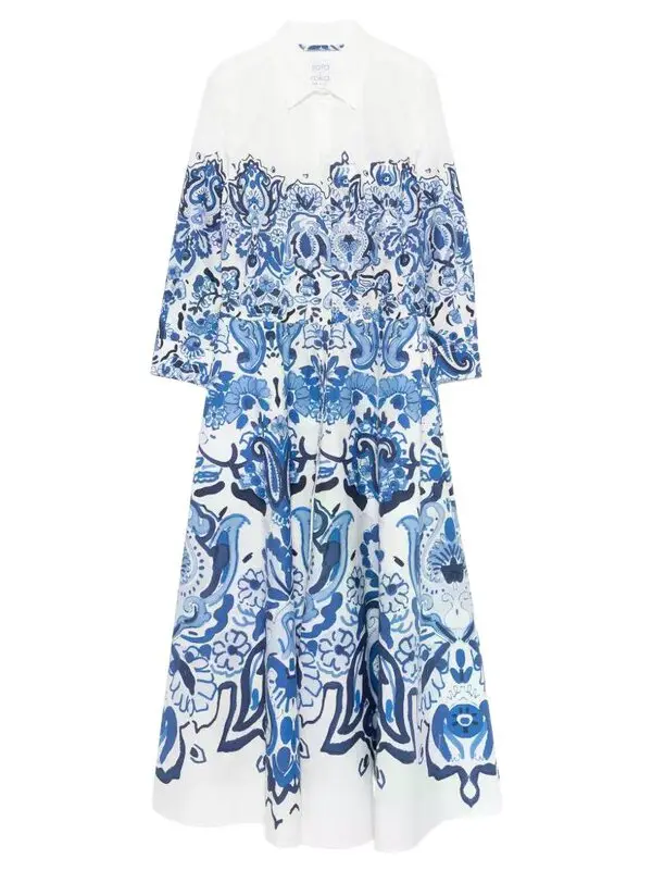 SARA ROKA Nydia Damasque-printed Midi Dress - White