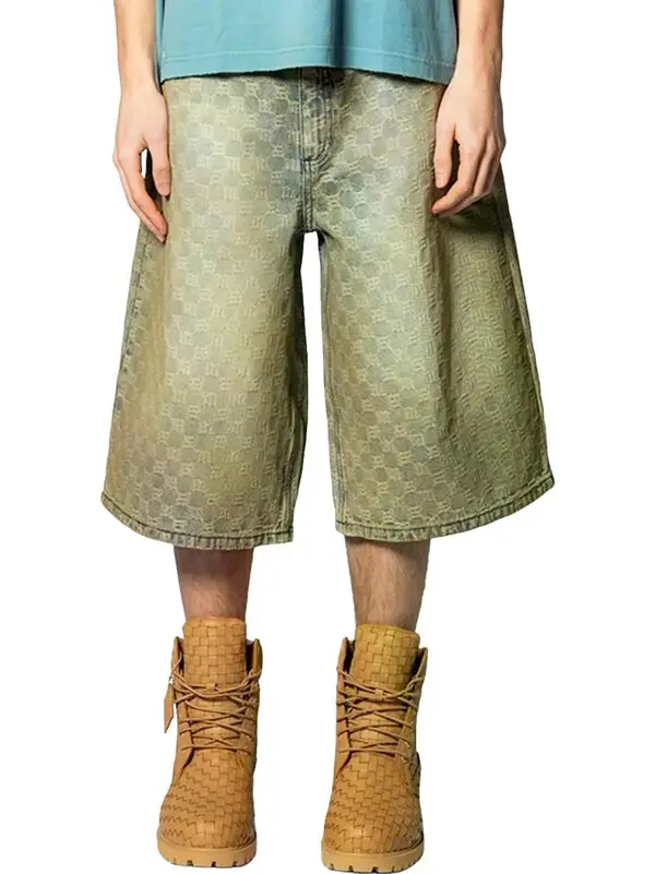 MISBHV Patterned Denim Wide Leg Shorts - Neutrals