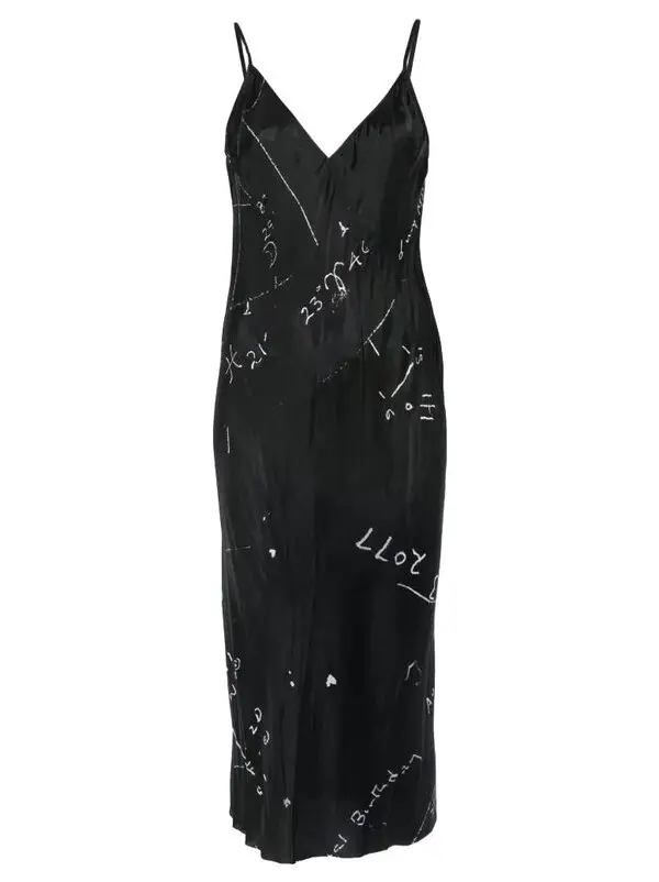 Rick Owens Printed Slip Midi Dress - Black