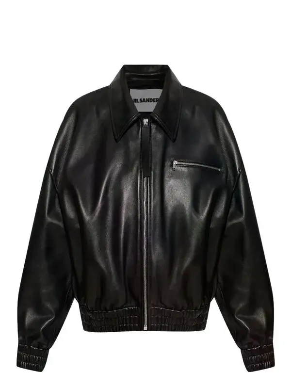 JIL SANDER Zip-up Leather Bomber Jacket - Black