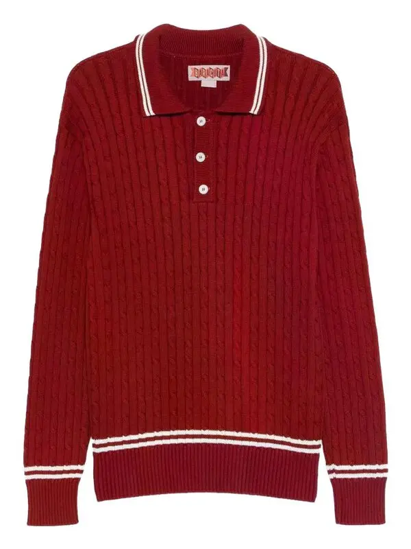 BARACUTA Cable-knit Striped Polo Shirt - Red