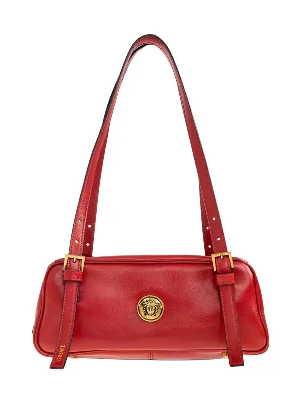Versace Buckle Medusa Leather Tote Bag - Red