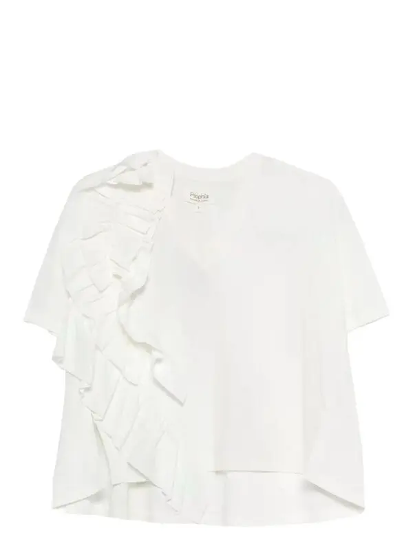 PSOPHIA Ruffled V-neck T-shirt - White