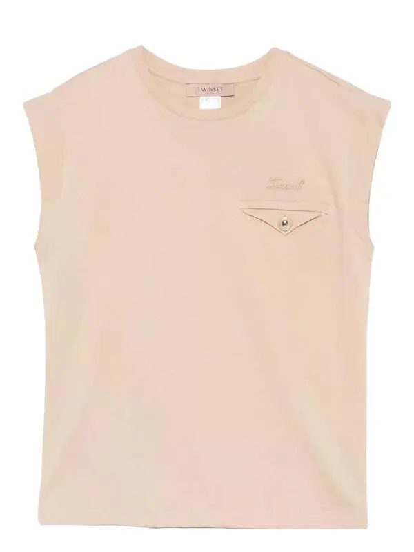TWINSET Sleeveless T-shirt With Chest Pocket - Neutrals