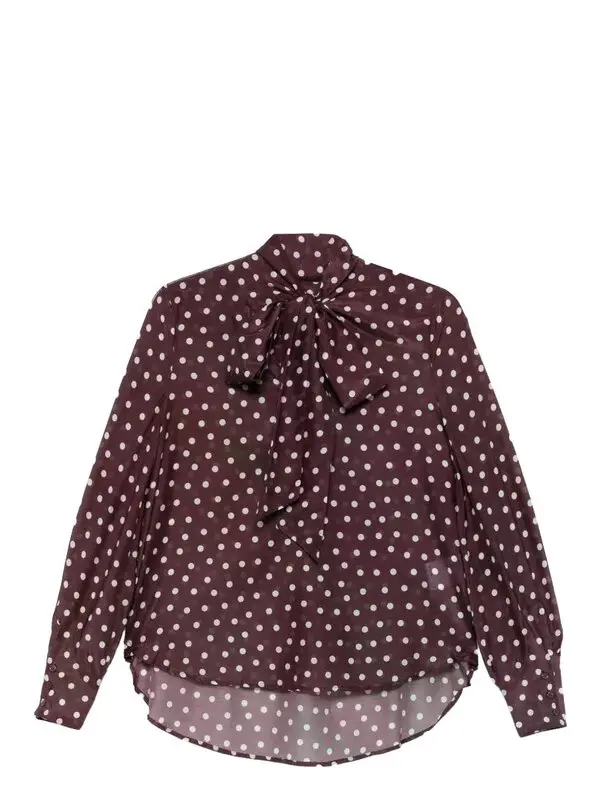 PSOPHIA Polka-dot Tie Blouse - Brown