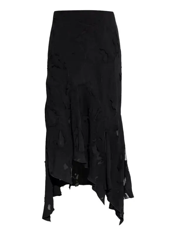 AVAVAV Asymmetric Hem Frayed Skirt - Black