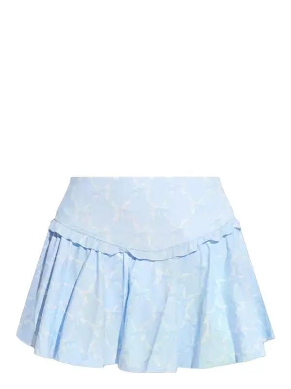 LoveShackFancy Bow-printed Ruffled Skirt - Blue