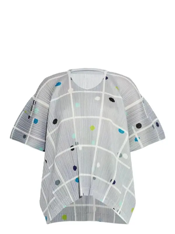 Issey Miyake Grid Pleated Blouse - Grey