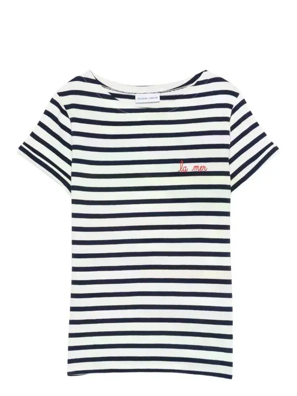 Maison Labiche Striped T-shirt With Embroidery - White