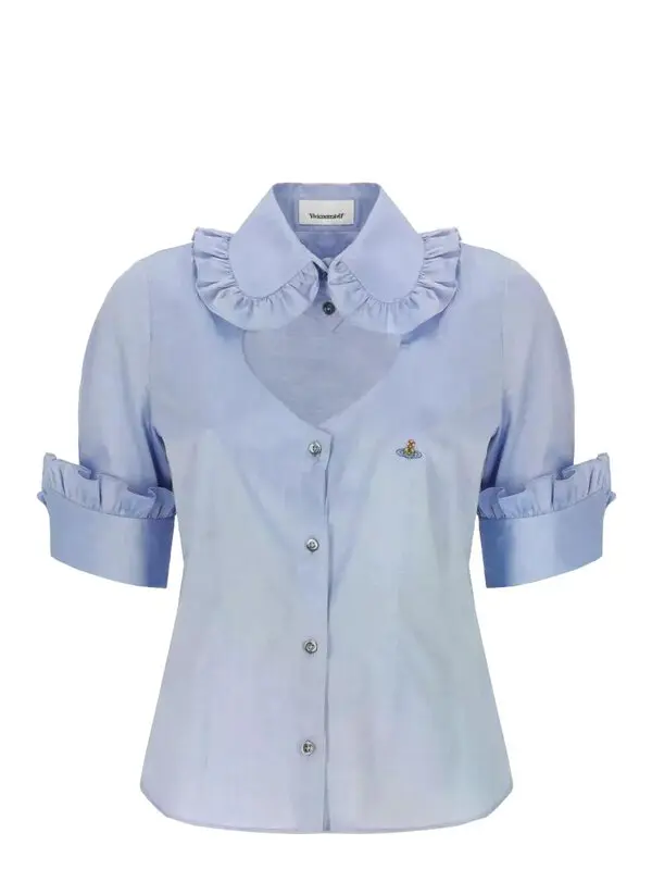 VIVIENNE WESTWOOD Ruffled-detail Logo-embroidered Shirt - Blue