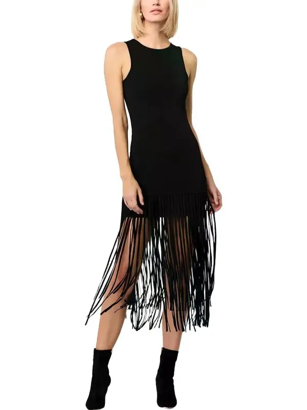 TOCCIN Margaux Fringe Knit Dress - Black