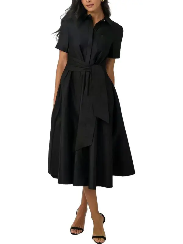 TOCCIN Tie-front Short-sleeve Shirt Dress - Black