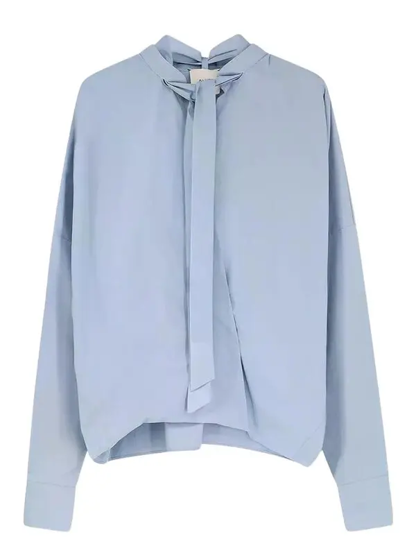 ALYSI Bow V-neck Shirt - Blue