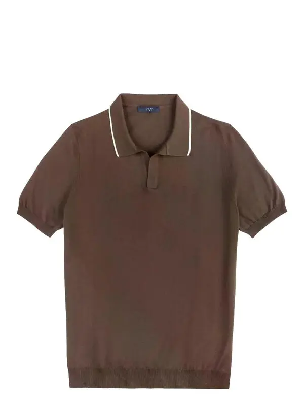 FAY V-neck Piping T-shirt - Brown